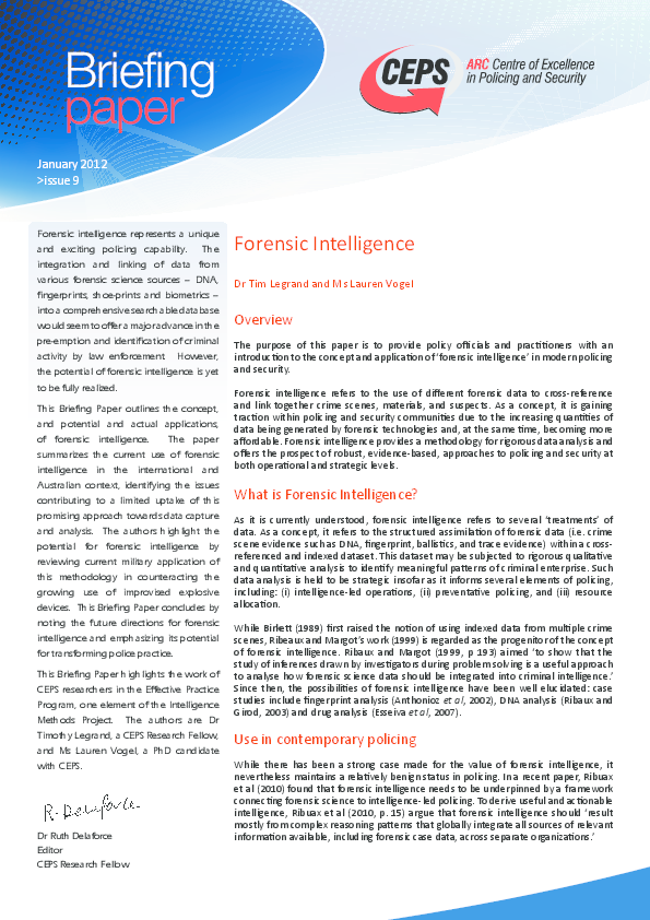 (PDF) Forensic Intelligence
