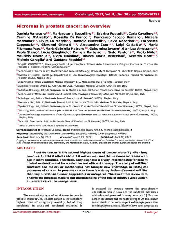 (PDF) Micrornas in prostate cancer: an overview