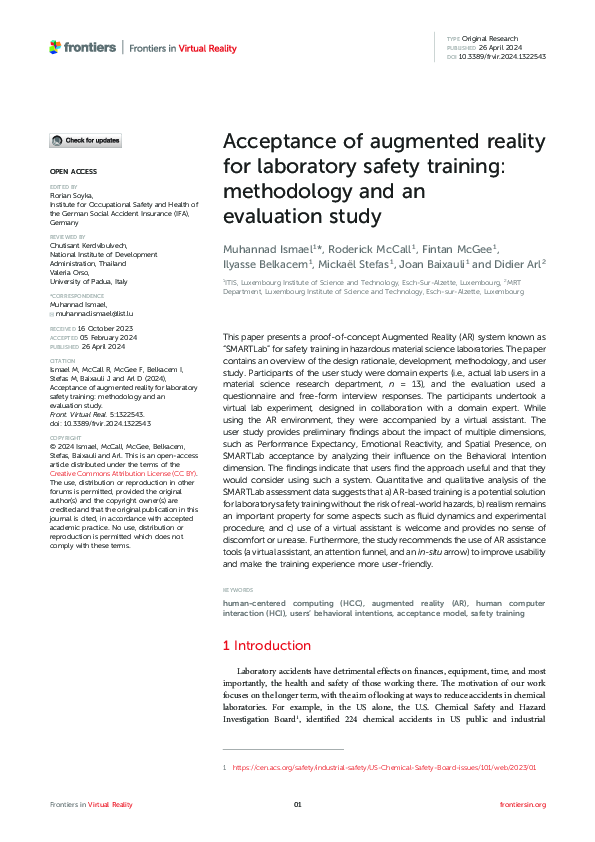 (PDF) Acceptance of augmented reality for laboratory safety training: methodology and an ...
