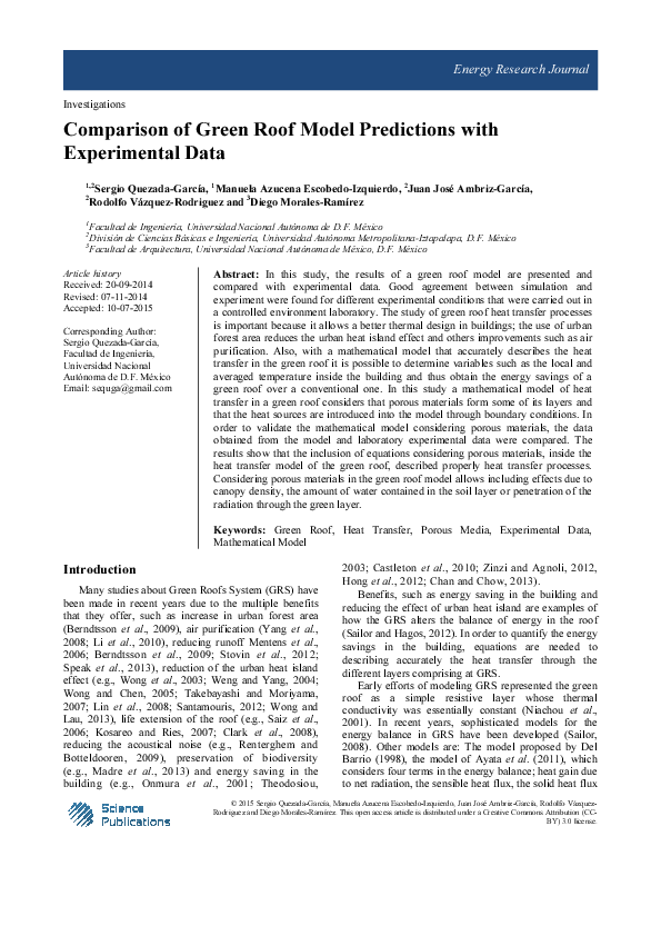 (PDF) Comparison of Green Roof Model Predictions with Experimental Data
