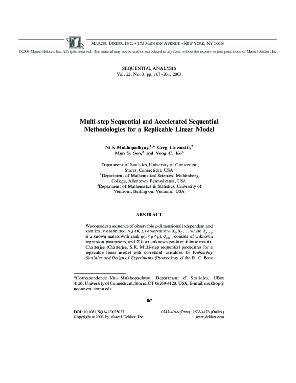(PDF) Multi-step Sequential and Accelerated Sequential Methodologies for a Replicable Linear Model