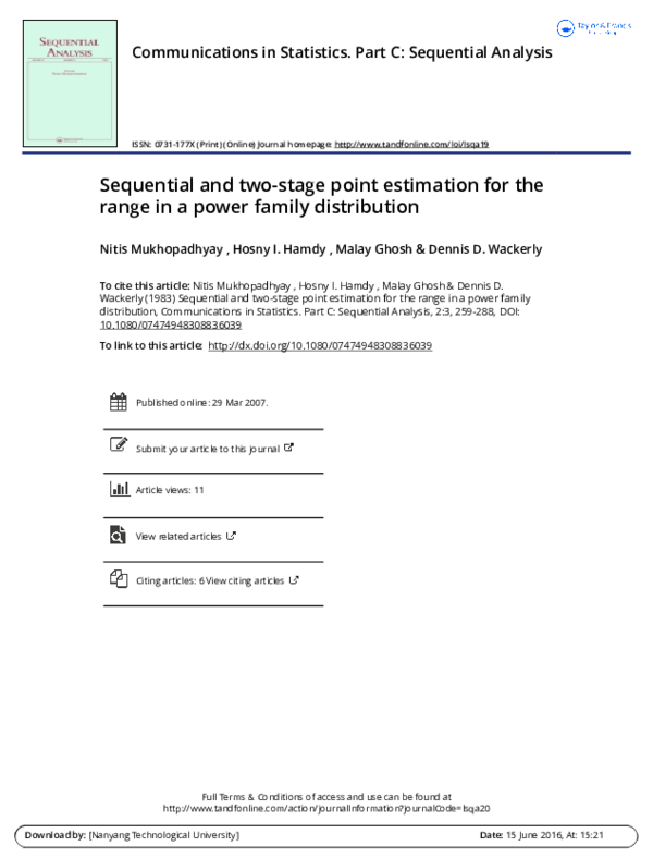 (PDF) Sequential and two-stage point estimation for the range in a power family distribution