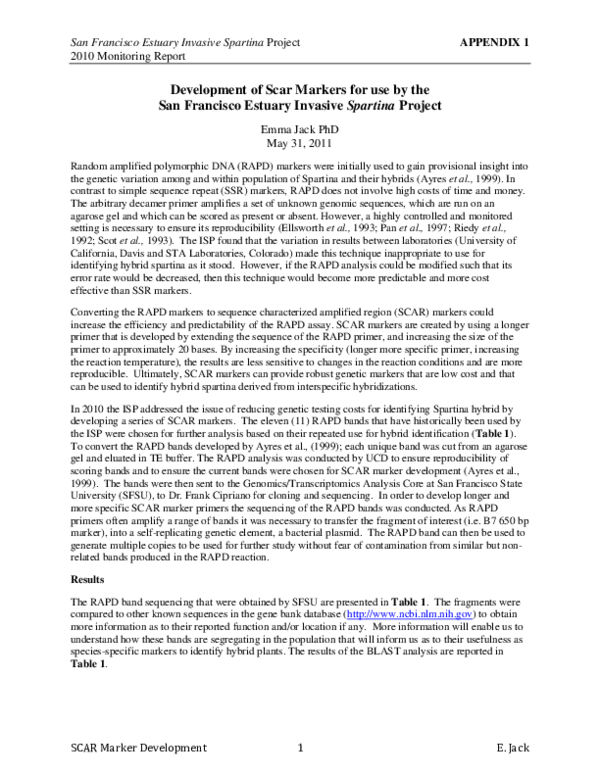 (PDF) 2010 Monitoring Report Development of Scar Markers for use by the