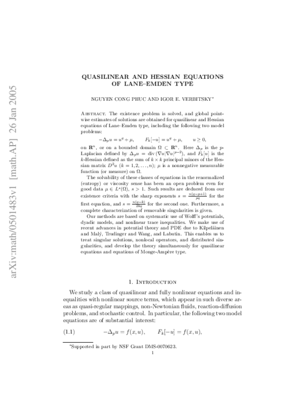 (PDF) Quasilinear and Hessian equations of Lane-Emden type