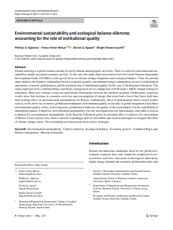 (PDF) Environmental sustainability and ecological balance dilemma ...
