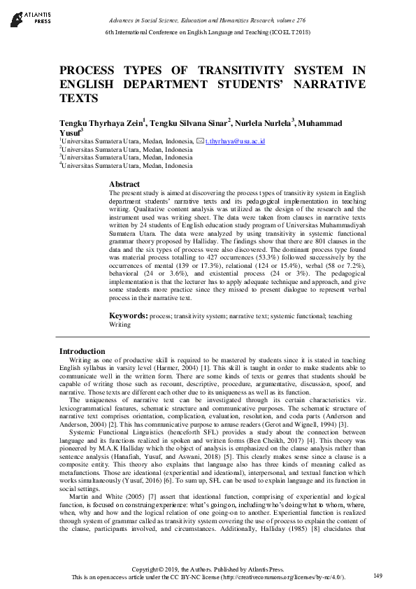 (PDF) PROCESS TYPES OF TRANSITIVITY SYSTEM IN ENGLISH DEPARTMENT ...