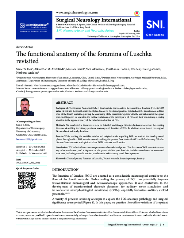 (PDF) The functional anatomy of the foramina of Luschka revisited