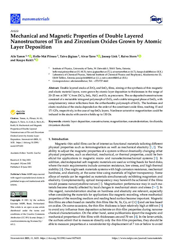 (PDF) Mechanical and Magnetic Properties of Double Layered Nanostructures of Tin and Zirconium ...