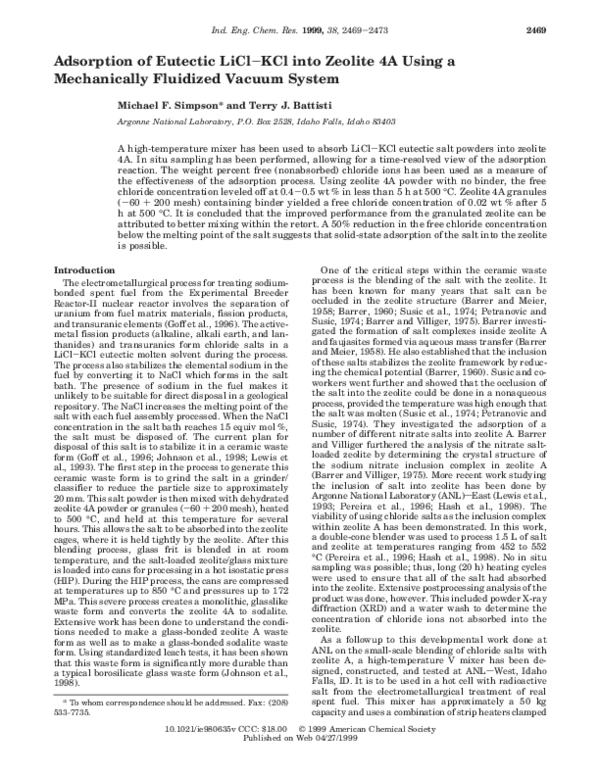 (PDF) Adsorption of Eutectic LiCl−KCl into Zeolite 4A Using a ...