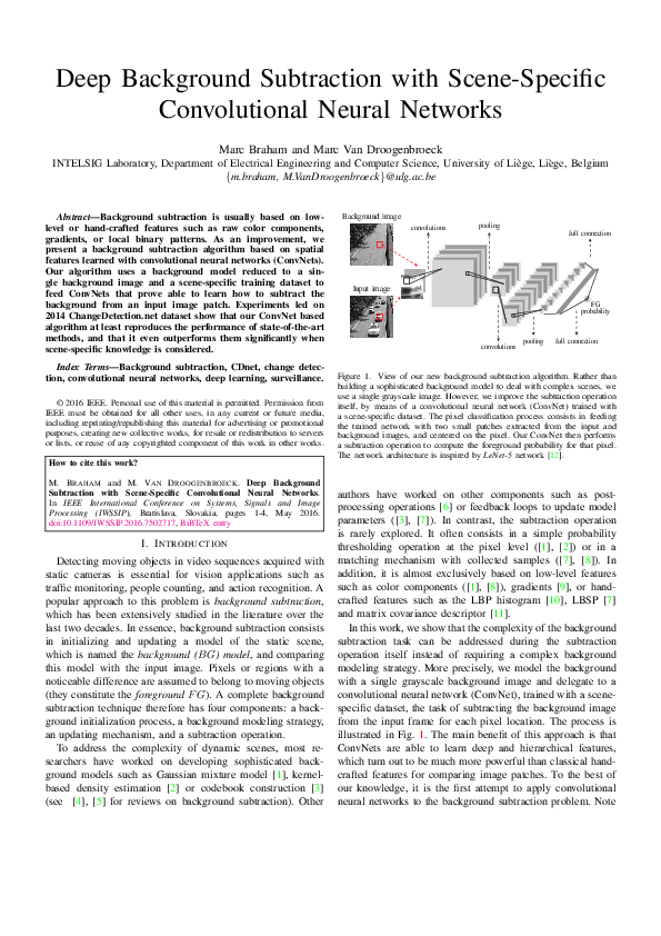(PDF) Deep background subtraction with scene-specific convolutional ...