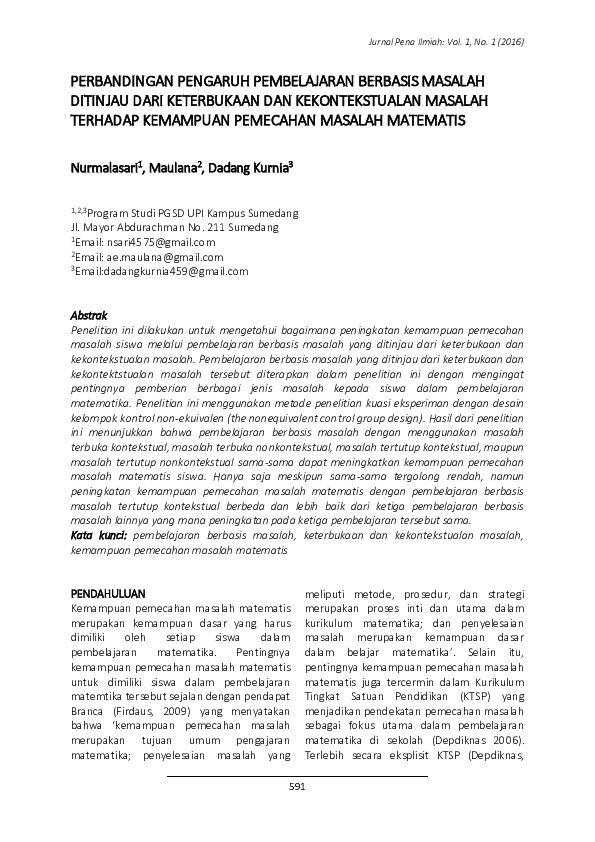 (PDF) Perbandingan Pengaruh Pembelajaran Berbasis Masalah Ditinjau Dari Keterbukaan Dan ...