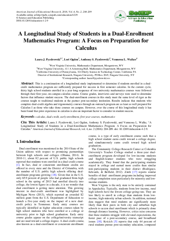 (PDF) A Longitudinal Study of Students in a Dual-Enrollment Mathematics ...