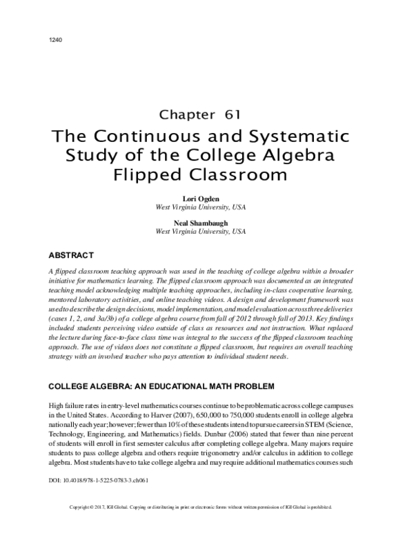 (PDF) The Continuous and Systematic Study of the College Algebra Flipped Classroom