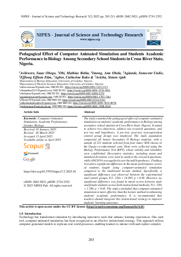 (PDF) Pedagogical Effect of Computer Animated Simulation and Students ...
