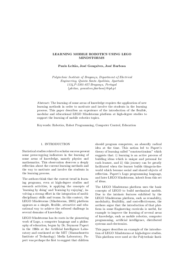 (PDF) Learning mobile robotics using lego mindstorms
