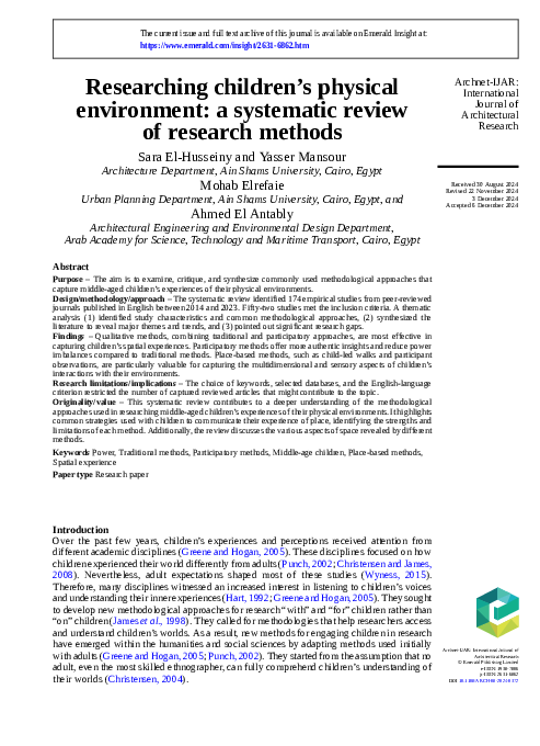 (PDF) Researching children's physical environment: a systematic review ...