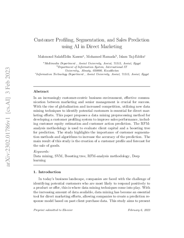 (PDF) Customer Profiling, Segmentation, and Sales Prediction using AI ...