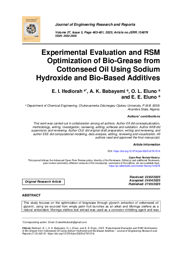 (PDF) Experimental Evaluation and RSM Optimization of Bio-Grease from ...