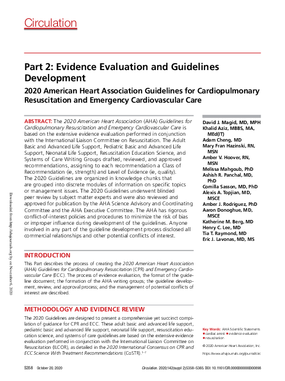 (PDF) Part 2: Evidence Evaluation and Guidelines Development: 2020 American Heart Association ...