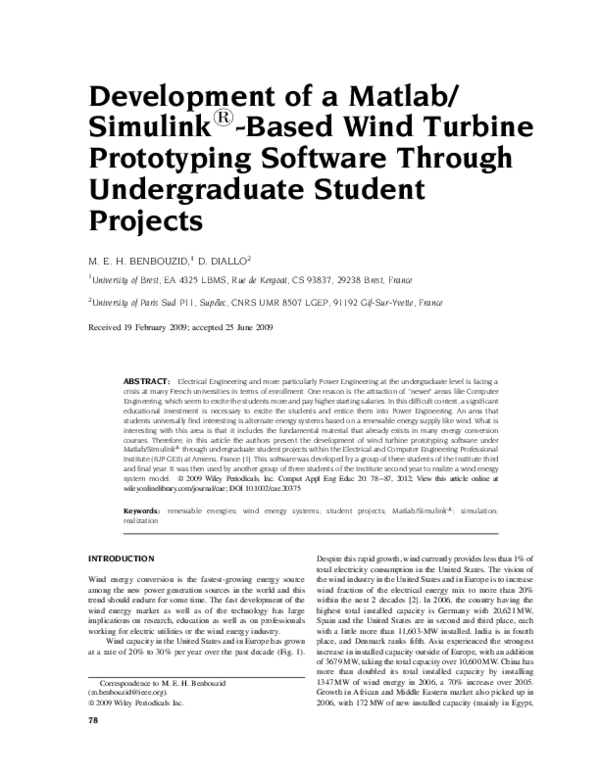 (PDF) Development of a Matlab/Simulink®-based wind turbine prototyping software through ...