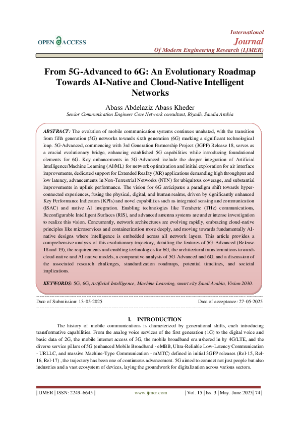 (PDF) From 5G-Advanced to 6G: An Evolutionary Roadmap Towards AI-Native ...