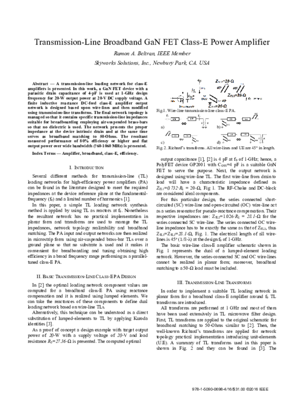 (PDF) Transmission-line broadband GaN FET class-E power amplifier