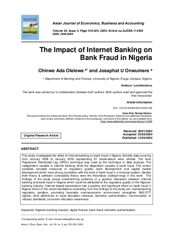 (PDF) The Impact of Internet Banking on Bank Fraud in Nigeria