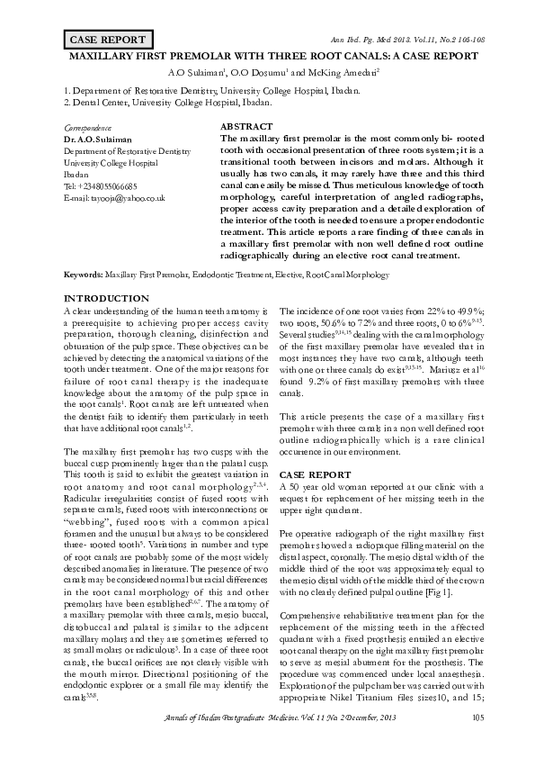(PDF) Maxillary first premolar with three root canals: a case report