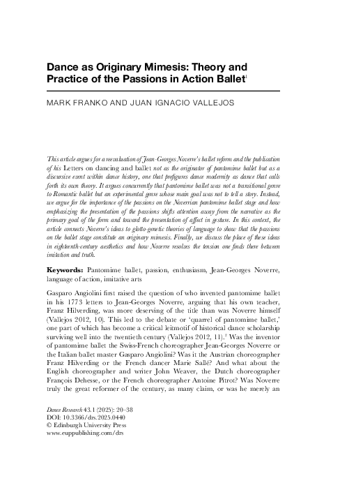 (PDF) Dance as Originary Mimesis: Theory and Practice of the Passions ...