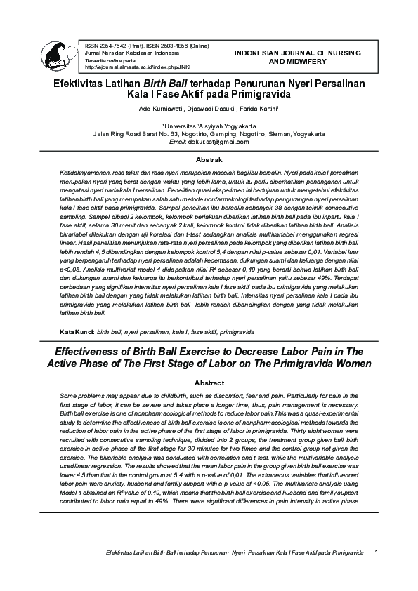(PDF) Efektivitas Latihan Birth Ball Terhadap Penurunan Nyeri ...