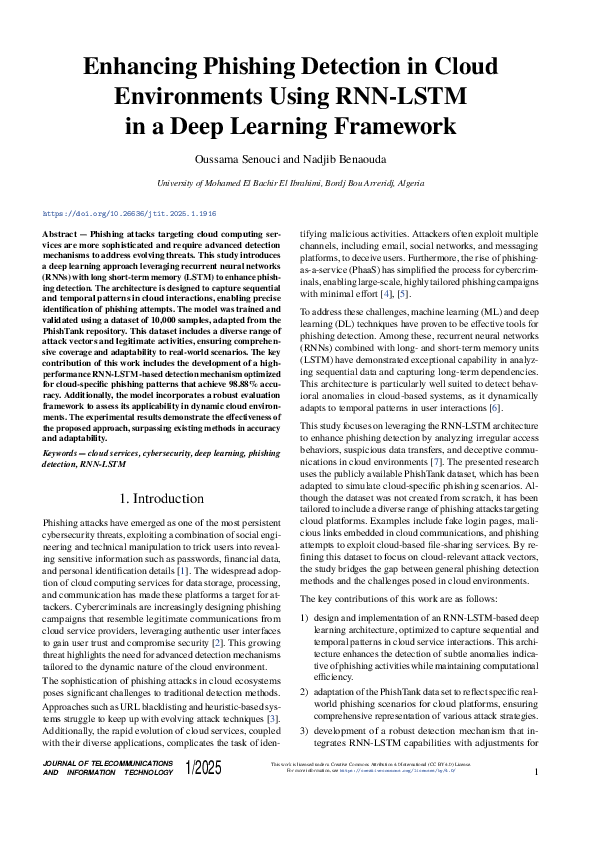 (PDF) Enhancing Phishing Detection in Cloud Environments Using RNN-LSTM in a Deep Learning Framework