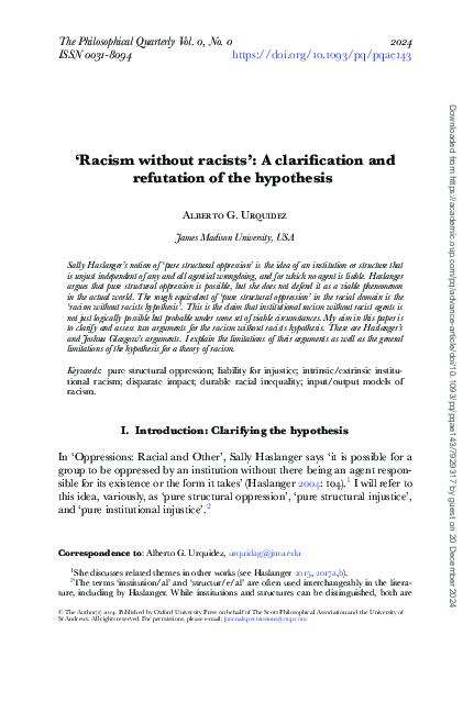(PDF) Racism without Racists: A Clarification and Refutation of the Hypothesis