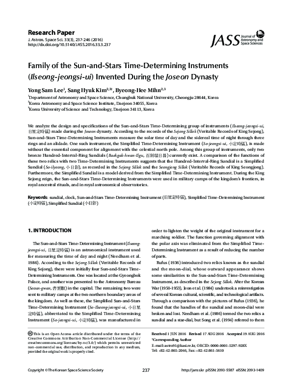 (PDF) Family of the Sun-and-Stars Time-Determining Instruments (Ilseong ...