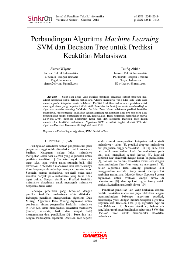 (PDF) Perbandingan Algoritma Machine Learning SVM dan Decision Tree untuk Prediksi Keaktifan ...