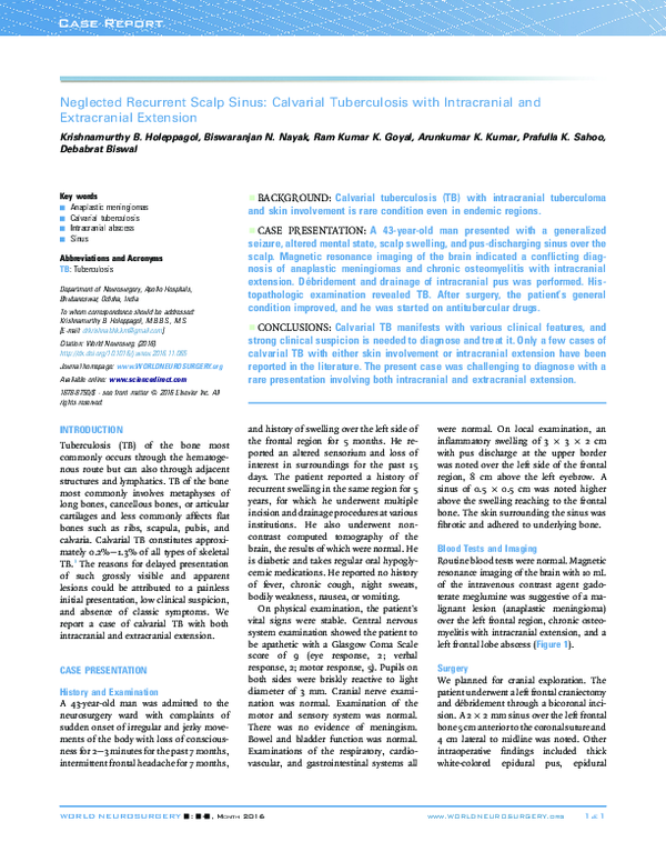 (PDF) Neglected Recurrent Scalp Sinus: Calvarial Tuberculosis with ...