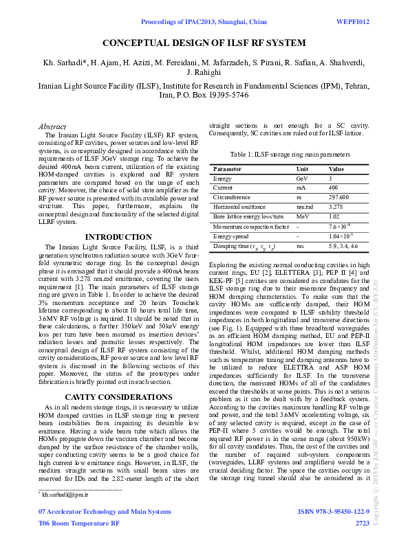 (PDF) Conceptual Design of Ilsf RF System