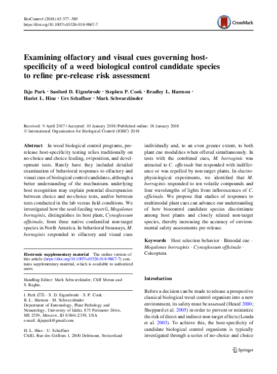 (PDF) Examining olfactory and visual cues governing host-specificity of ...