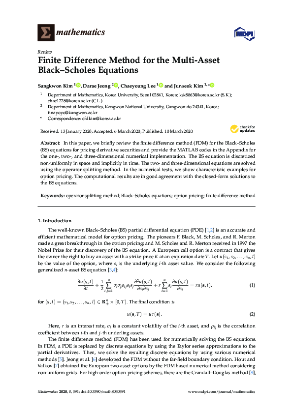 (PDF) Finite Difference Method for the Multi-Asset Black–Scholes Equations