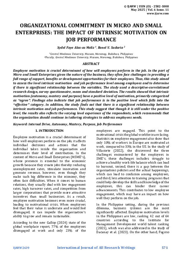 (PDF) ORGANIZATIONAL COMMITMENT IN MICRO AND SMALL ENTERPRISES: THE ...