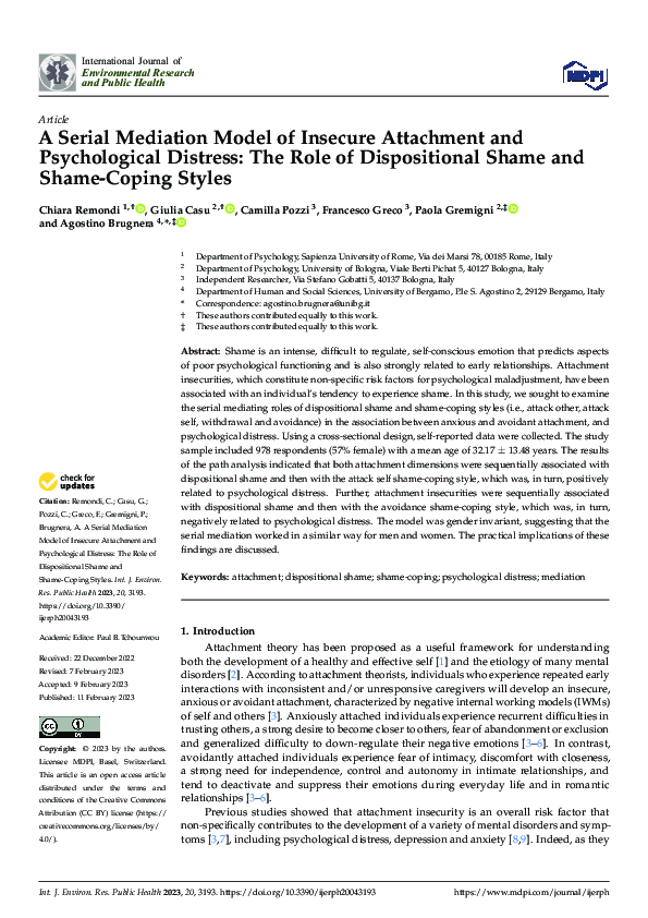 (PDF) A Serial Mediation Model of Insecure Attachment and Psychological Distress: The Role of ...