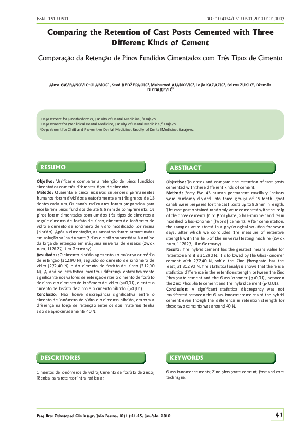 (PDF) Comparing the Retention of Cast Posts Cemented with Three ...