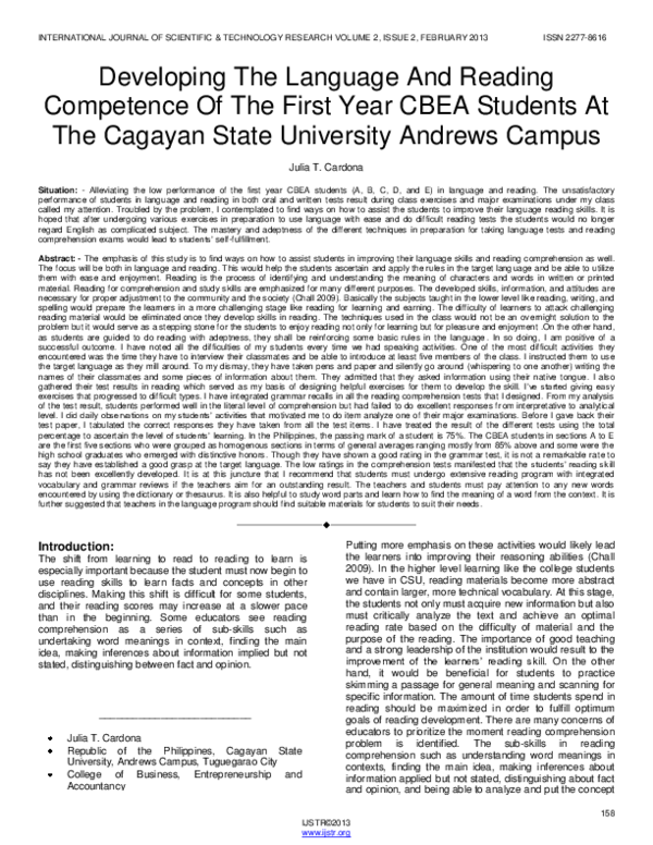 (PDF) Developing The Language And Reading Competence Of The First Year CBEA Students At The ...