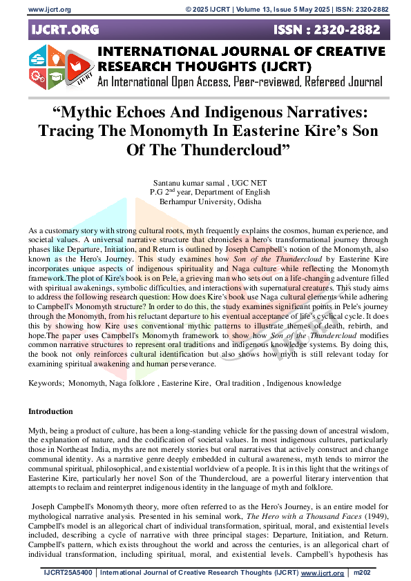 (PDF) "Mythic Echoes And Indigenous Narratives: Tracing The Monomyth In ...