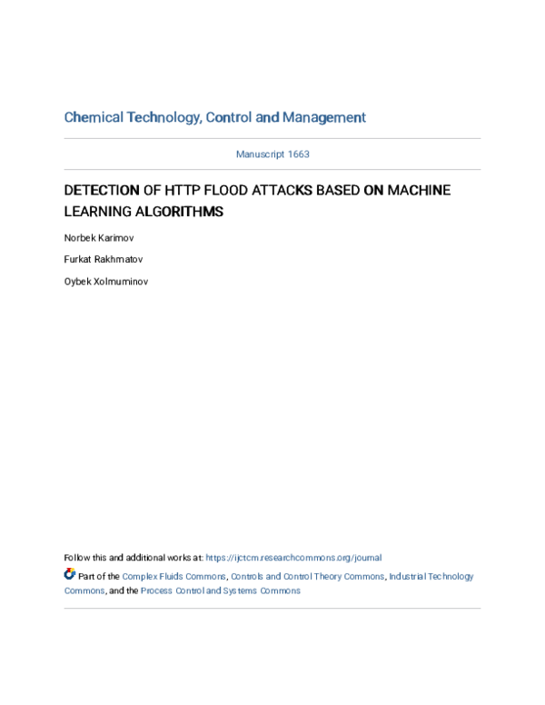 (PDF) DETECTION OF HTTP FLOOD ATTACKS BASED ON MACHINE LEARNING ALGORITHMS