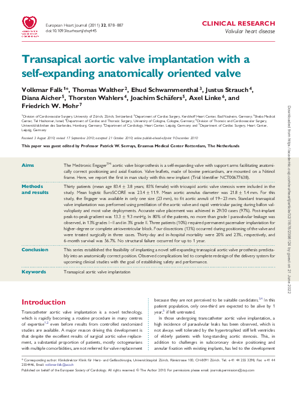 (PDF) Transapical aortic valve implantation with a self-expanding ...