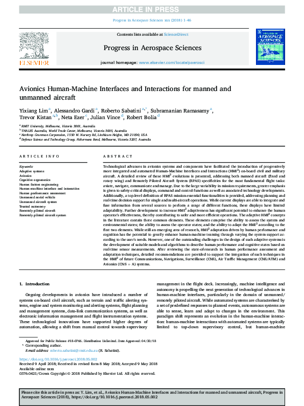 (PDF) Avionics Human-Machine Interfaces and Interactions for Manned and Unmanned Aircraft