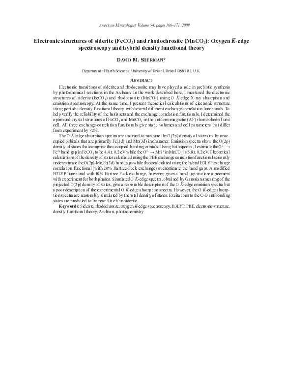 (PDF) Electronic structures of siderite (FeCO3) and rhodochrosite ...