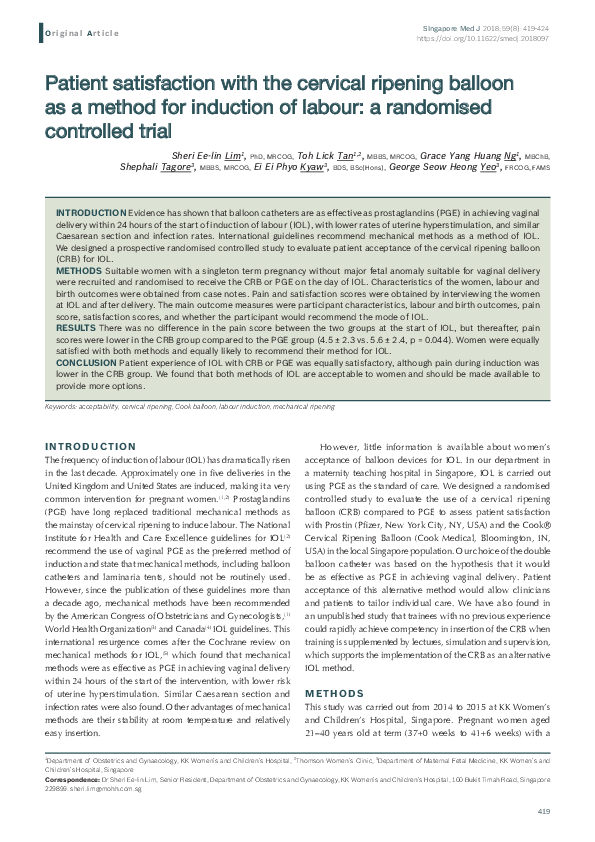 (PDF) Patient satisfaction with the cervical ripening balloon as a ...