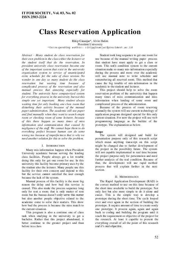 (PDF) Class Reservation Application