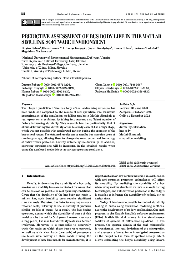 (PDF) Predictive Assessment of Bus Body Life in the Matlab Simulink ...